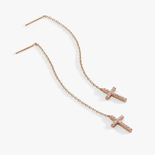 ALEX AND ANI Delicate Pave Cross Threader Earrings