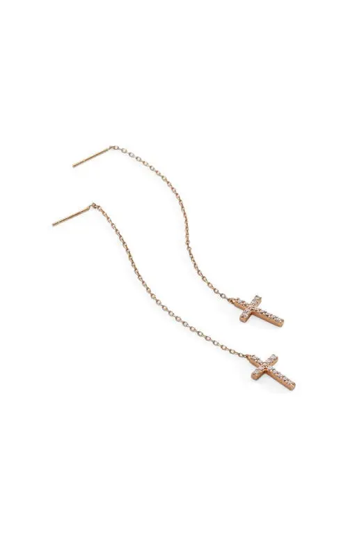 ALEX AND ANI Delicate Pave Cross Threader Earrings