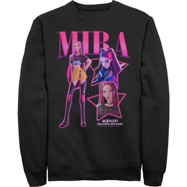 KPOP DEMON HUNTERS Mira Super Star Logo Long Sleeve Crewneck Sweatshirt - Black