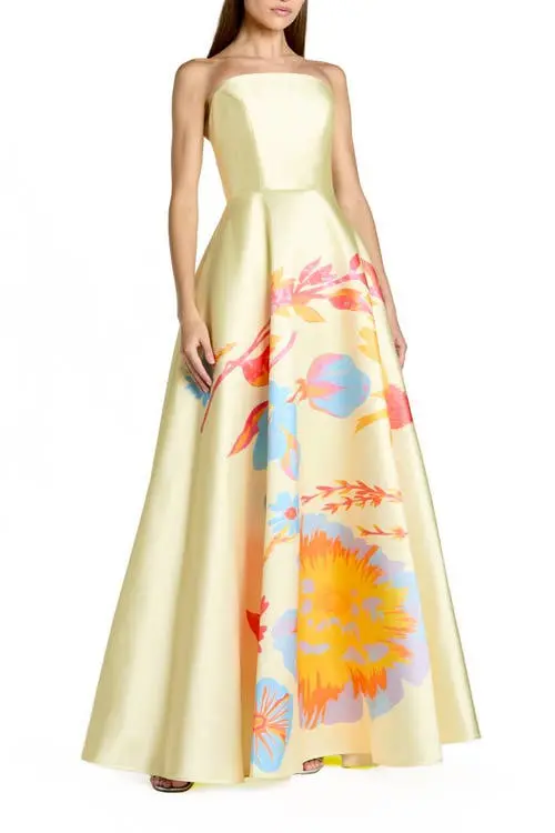 Mac Duggal Printed Mikado Strapless Ballgown