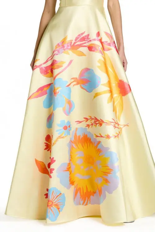 Mac Duggal Printed Mikado Strapless Ballgown
