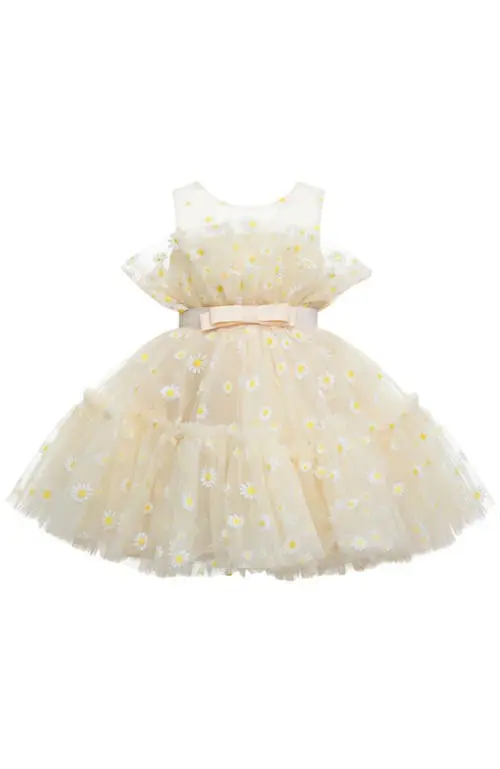 MIA BELLE GIRLS Embroidered Floral Tulle Dress - Yellow
