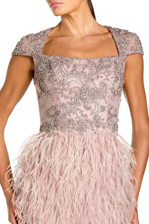 Mac Duggal Embellished Feather Gown