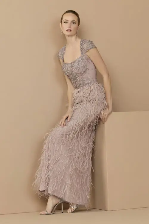 Mac Duggal Embellished Feather Gown