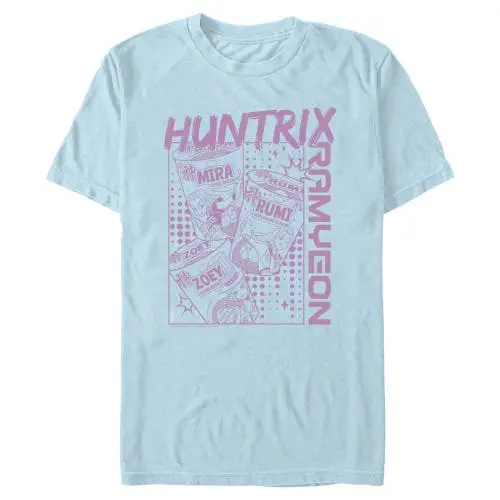KPOP DEMON HUNTERS Zoey Mira And Rumi Ramyeon Short Sleeve Graphic T-shirt - Light Blue