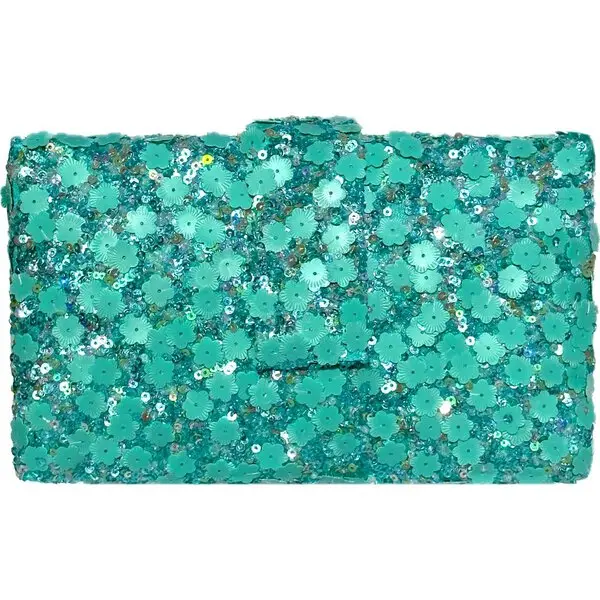 SIMITRI Floral Sequin Kitsch Clutch - Firozi