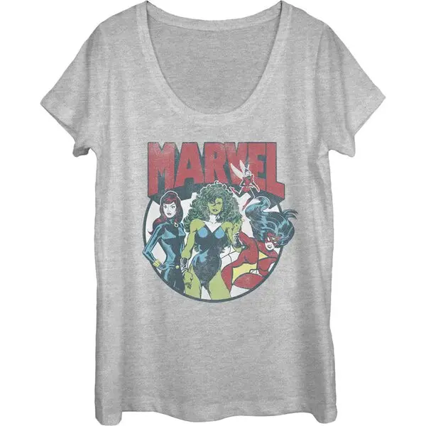 MARVEL Group Circle Shot Scoop Neck T-shirt