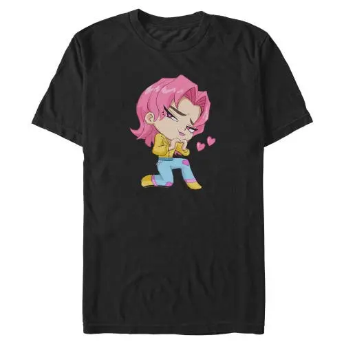 KPOP DEMON HUNTERS Chibi Romance Heart Short Sleeve Graphic T-shirt - Black