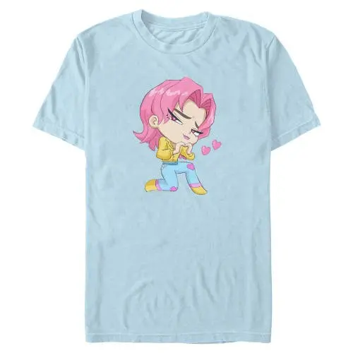 KPOP DEMON HUNTERS Chibi Romance Heart Short Sleeve Graphic T-shirt - Light Blue