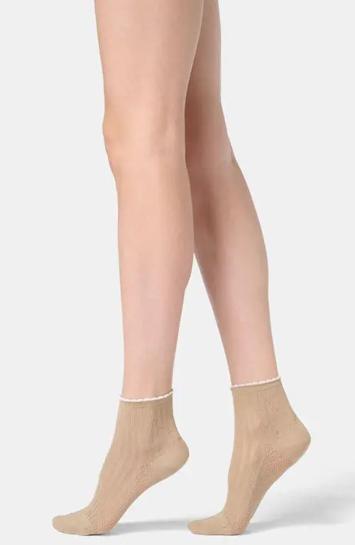 Oroblu Ajour Cotton Blend Pointelle Ankle Socks - Sand