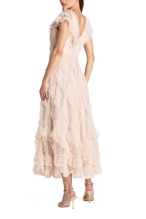 Mac Duggal A-line Midi Dress With Ruffle Detail