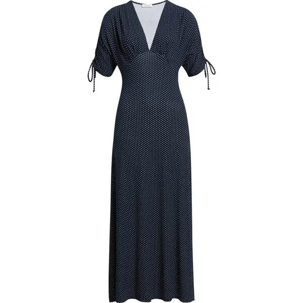 Loveappella Ruched Sleeve Empire Waist Maxi Dress - Navy