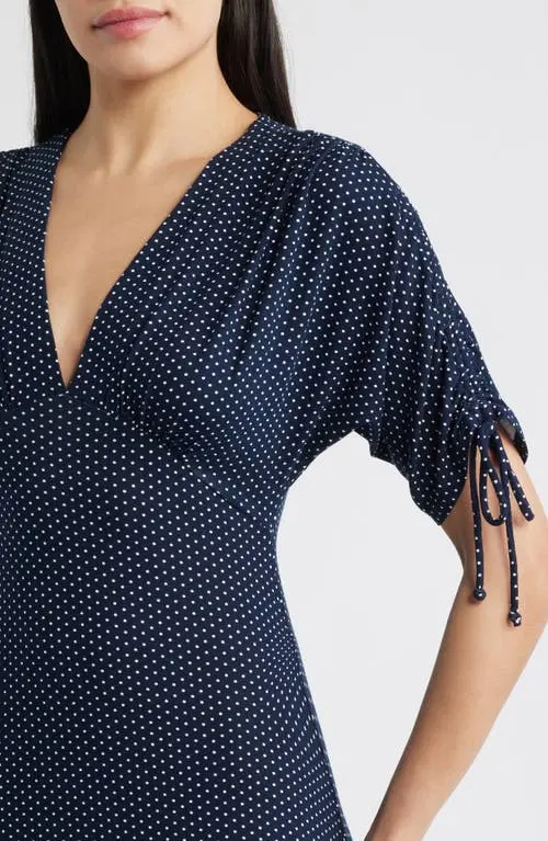 Loveappella Ruched Sleeve Empire Waist Maxi Dress - Navy