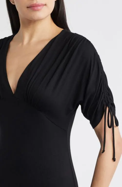 Loveappella Ruched Sleeve Empire Waist Maxi Dress - Black