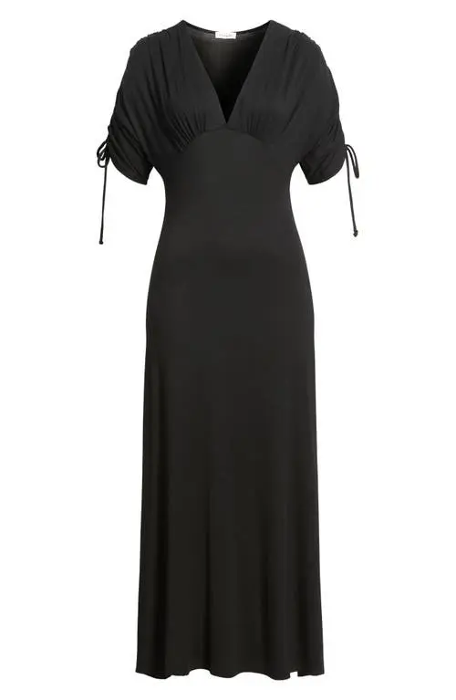 Loveappella Ruched Sleeve Empire Waist Maxi Dress - Black