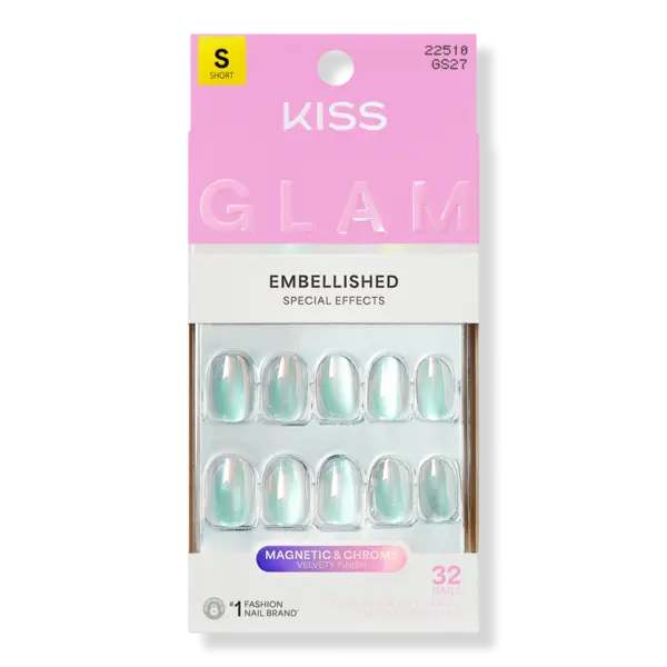 Kiss Glam Embellished Short Round Press On Nails - Celestique