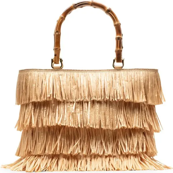 FRANCES VALENTINE Hula Tiered Raffia Fringe Tote - Natural