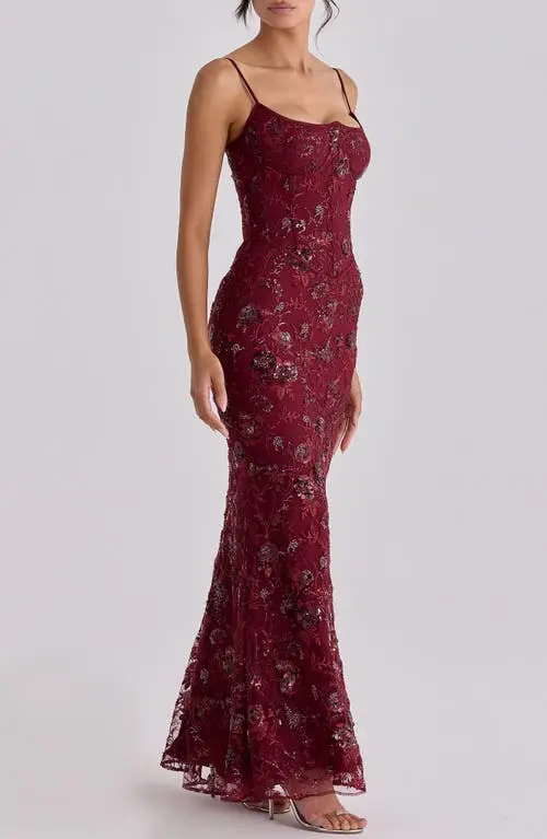 House Of Cb Naima Hand-beaded Gown - Wine