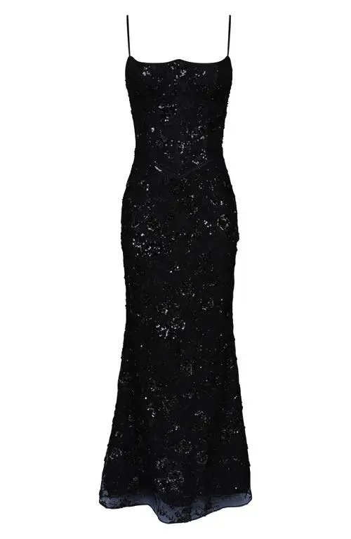 House Of Cb Naima Beaded Gown - Black