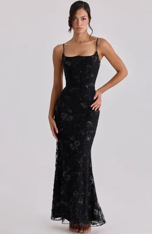 House Of Cb Naima Beaded Gown - Black