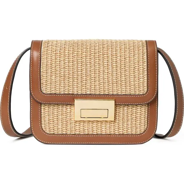 LOEFFLER RANDALL Desi Woven Raffia & Leather Shoulder Bag - Natural/cacao