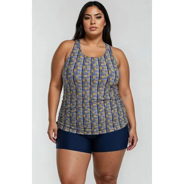 CALYPSA Tankini Swim Top And Swim Shorts Set - Sunflower Picnic