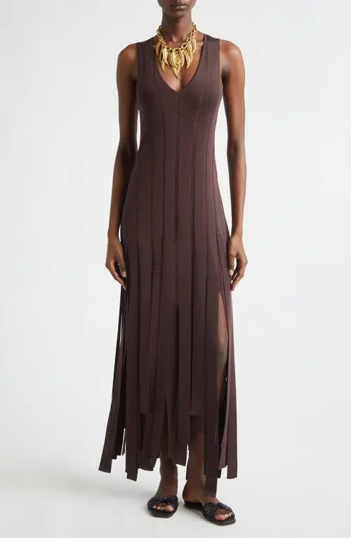 Zimmermann Kindred Spirit Luna Fringe Pointelle Rib Sweater Dress - Chocolate