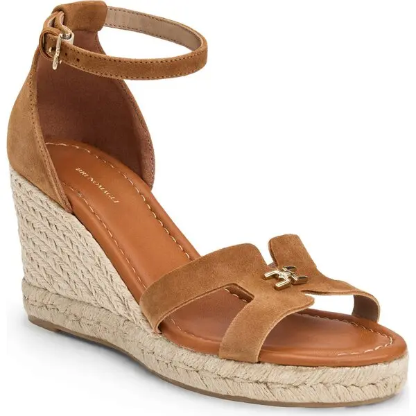 Bruno Magli Dina Ankle Strap Wedge Sandal - Cognac Suede