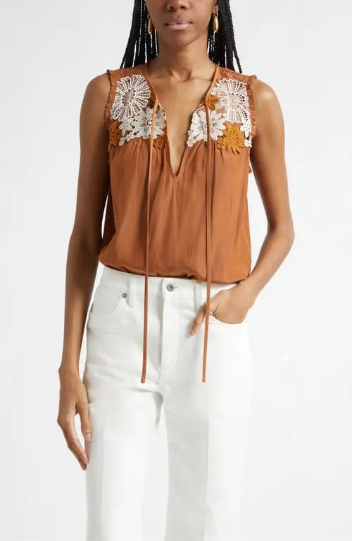 Ramy Brook Adaline Embroidered Sleeveless Top - Coffee