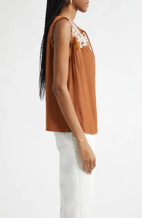 Ramy Brook Adaline Embroidered Sleeveless Top - Coffee
