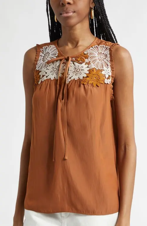 Ramy Brook Adaline Embroidered Sleeveless Top - Coffee