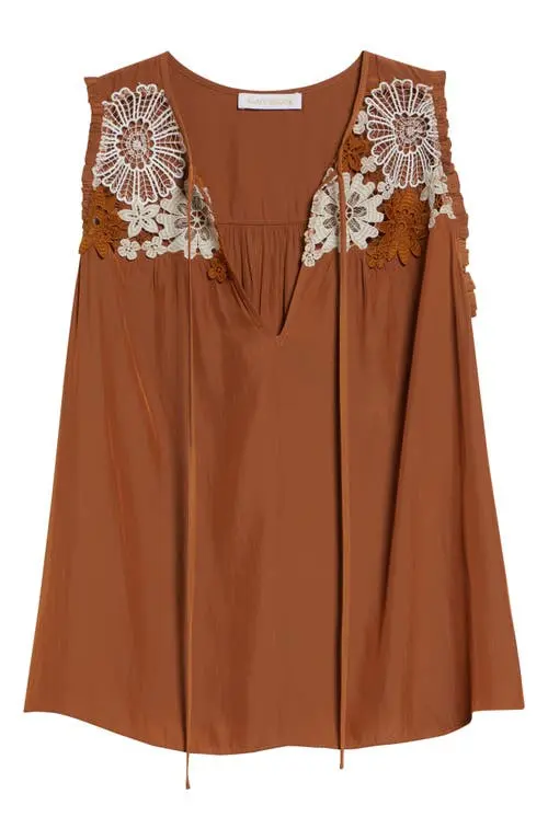 Ramy Brook Adaline Embroidered Sleeveless Top - Coffee