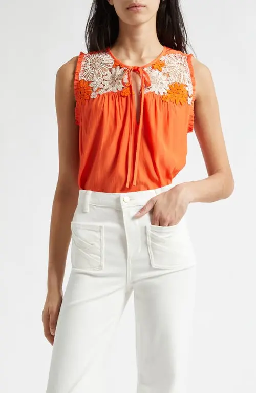 Ramy Brook Adaline Embroidered Sleeveless Top - Sunset Orange