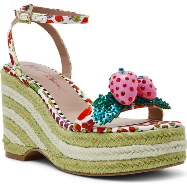 Betsey Johnson Bobbie Platform Wedge Sandal - White Multi