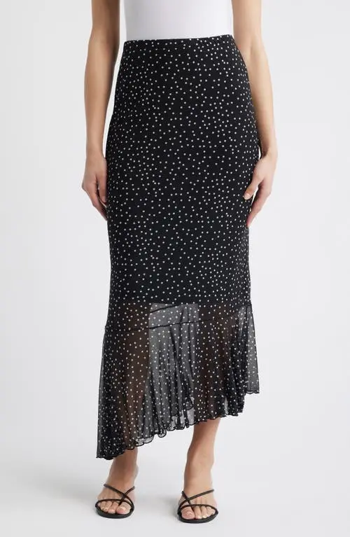 Loveappella Polka Dot Mesh Midi Skirt - Black