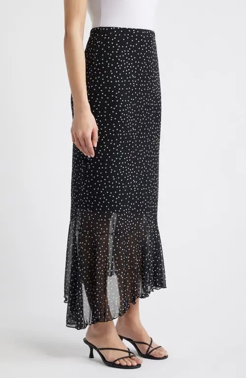 Loveappella Polka Dot Mesh Midi Skirt - Black