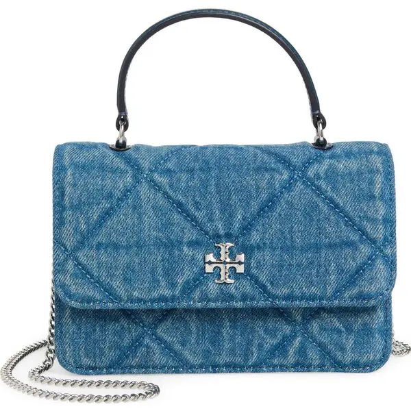 Tory Burch Mini Kira Diamond Quilted Denim Tote - Blue