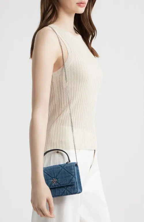 Tory Burch Mini Kira Diamond Quilted Denim Tote