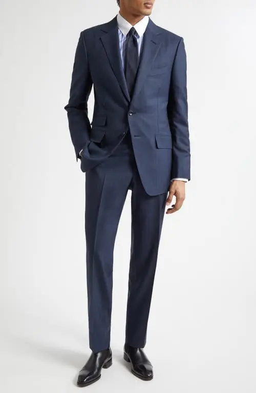 TOM FORD Wool Sharkskin Herringbone Suit - Navy