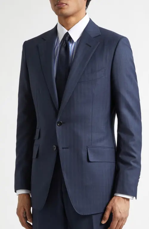 TOM FORD Wool Sharkskin Herringbone Suit - Navy