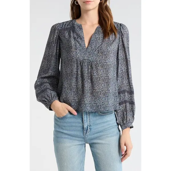 Paige Floral Print Split-neck Blouse - Navy Multi