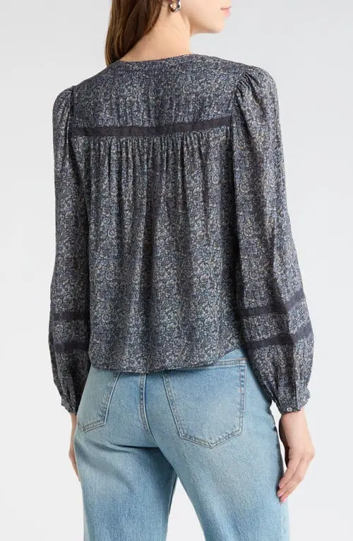 Paige Floral Print Split-neck Blouse - Navy Multi