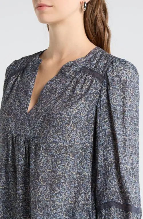 Paige Floral Print Split-neck Blouse - Navy Multi