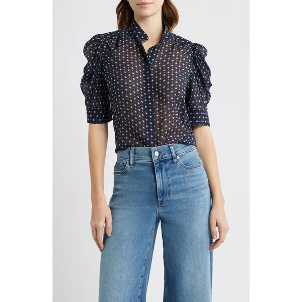 FRAME Gillian Print Silk Button-up Shirt - Navy Multi