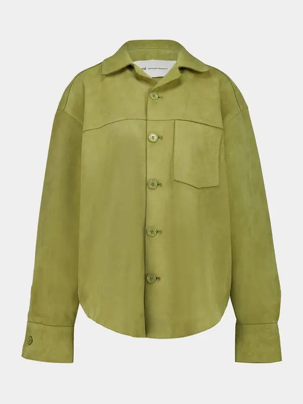 Ami Matcha Goat Suede Leather Overshirt - Green