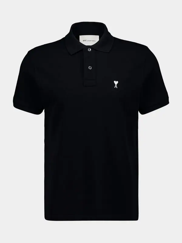 Ami Cotton De Coeur Polo Shirt - Black