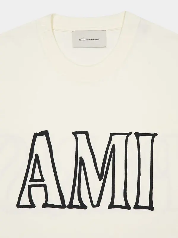 Ami White Cotton Print T-shirt