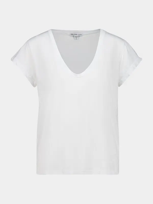 JAMES PERSE Deep V-neck Cotton T-shirt - White