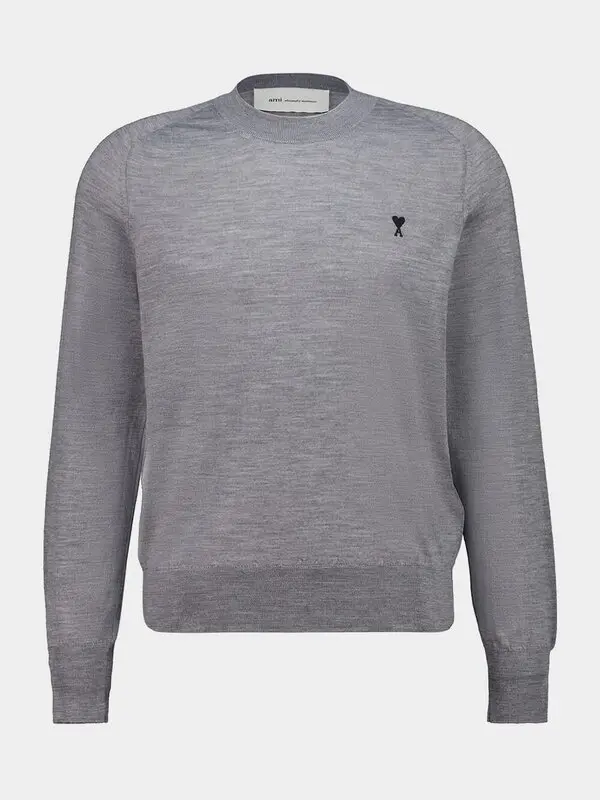 Ami Extrafine Merino Wool Crewneck Sweater - Grey