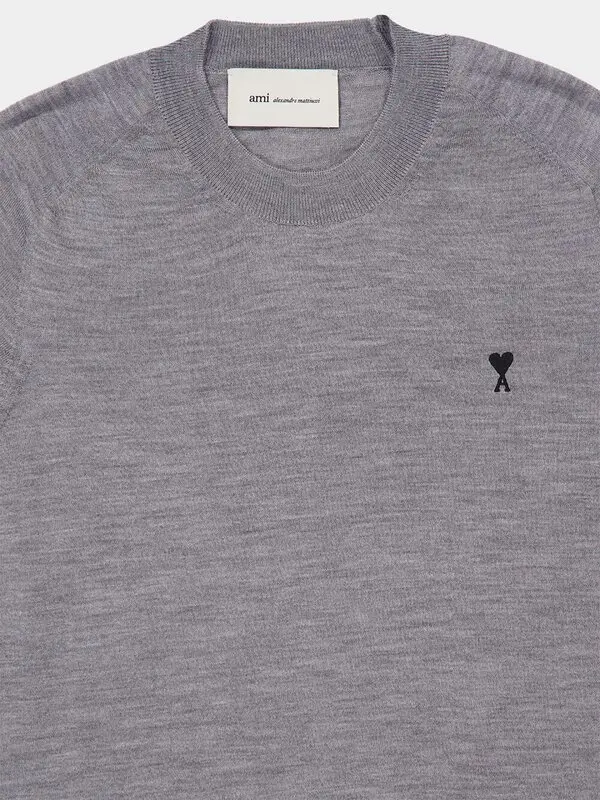 Ami Extrafine Merino Wool Crewneck Sweater - Grey